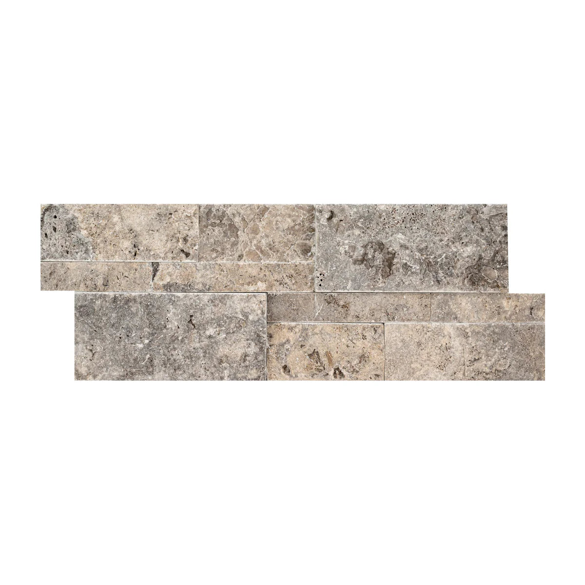 Silver Travertine 9x24 XL Rockmount Split Face Stacked Stone Ledger Panel | TILE & MOSAIC DEPOT