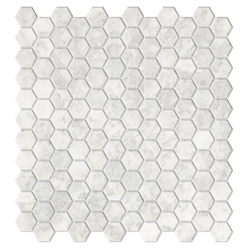 Bianco Congelato Nimbus Marble 1x1 Hexagon Honed Mosaic Tile | TILE ...