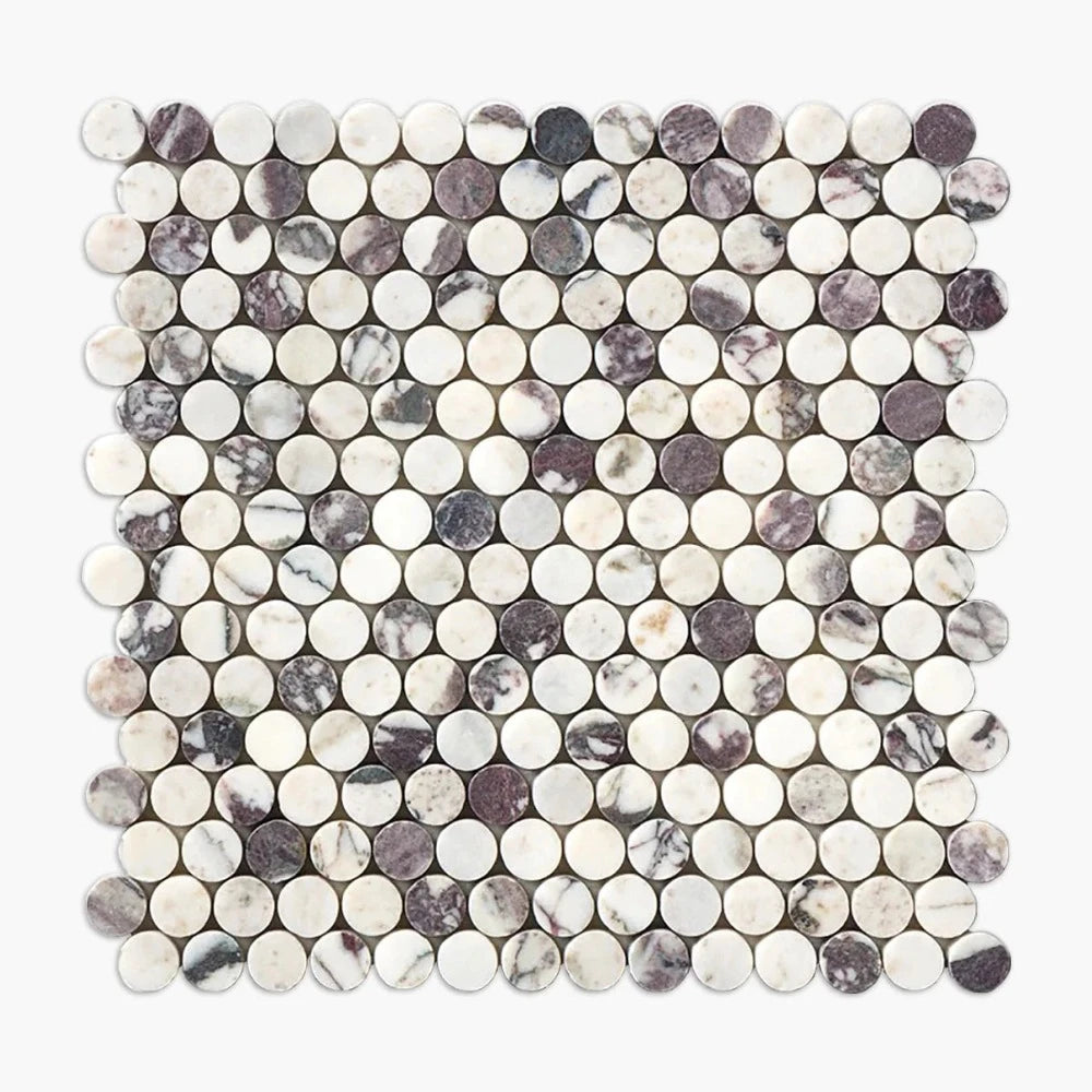 Calacatta Viola Marble Penny Round Honed Mosaic Tile | TILE & MOSAIC DEPOT