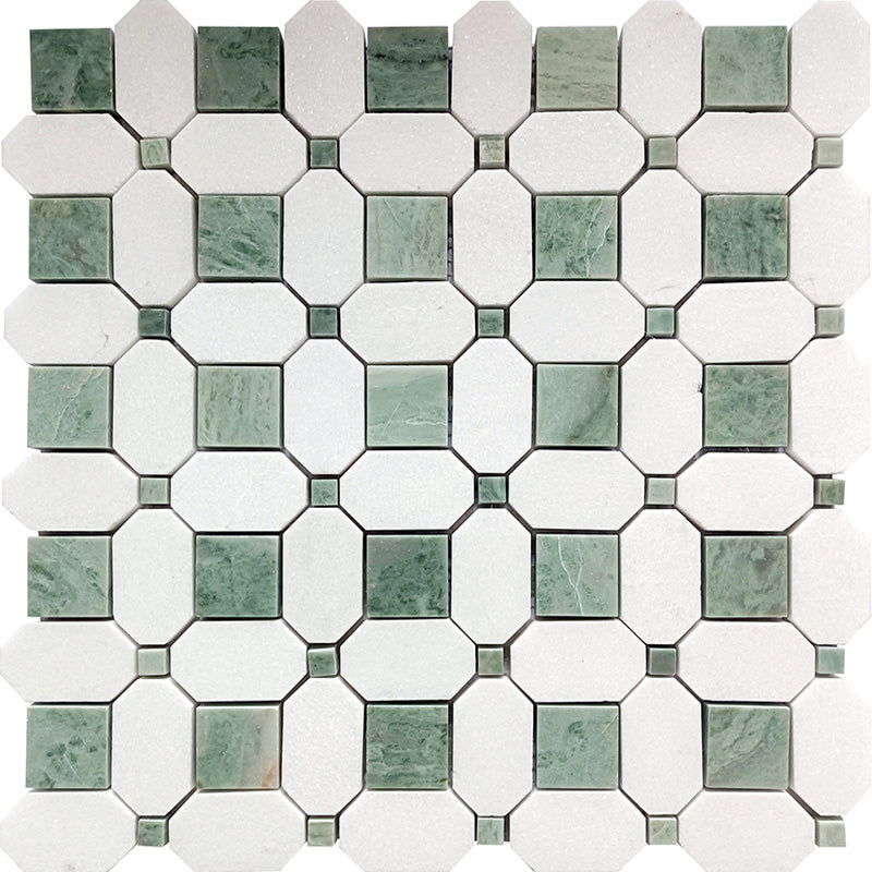 DERRY Mint Green, Thassos Marble Mosaic Tile