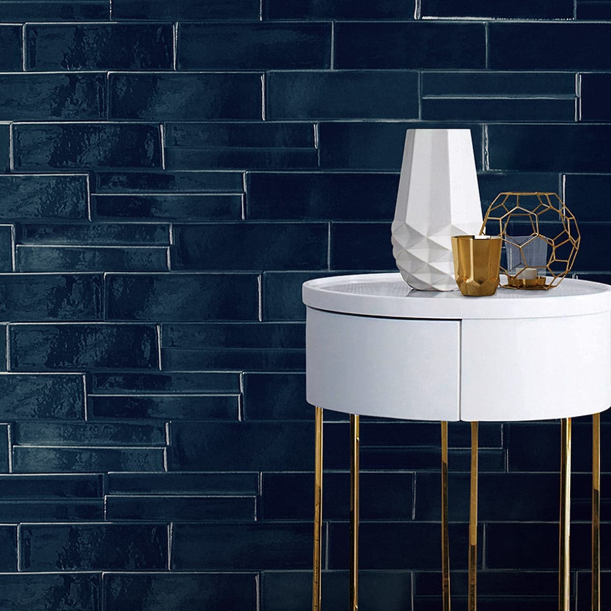 Ocean Blue 2x6 Glossy Porcelain Mosaic Tile | TILE & MOSAIC DEPOT